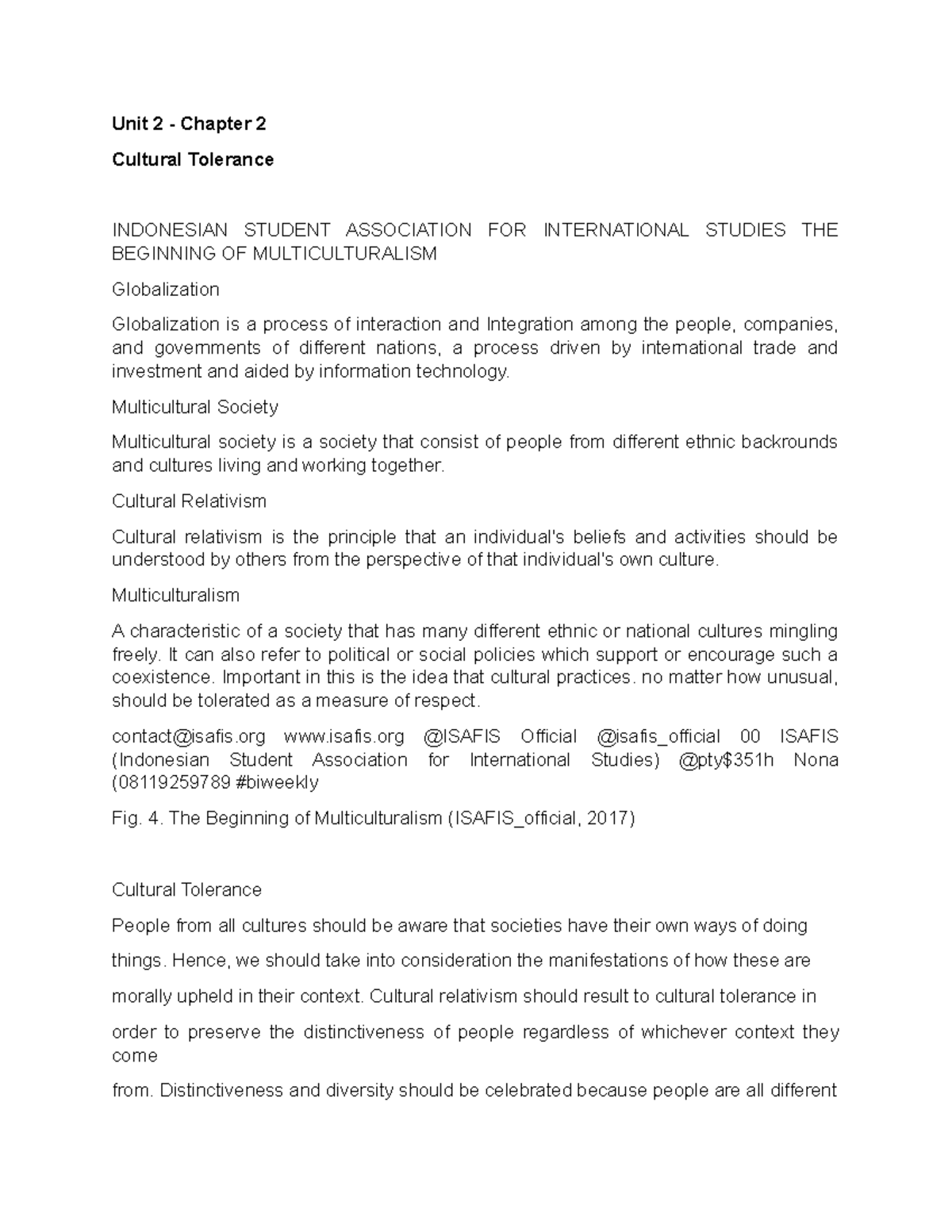 Cultural Tolerance - Unit 2 - Chapter 2 Cultural Tolerance INDONESIAN ...