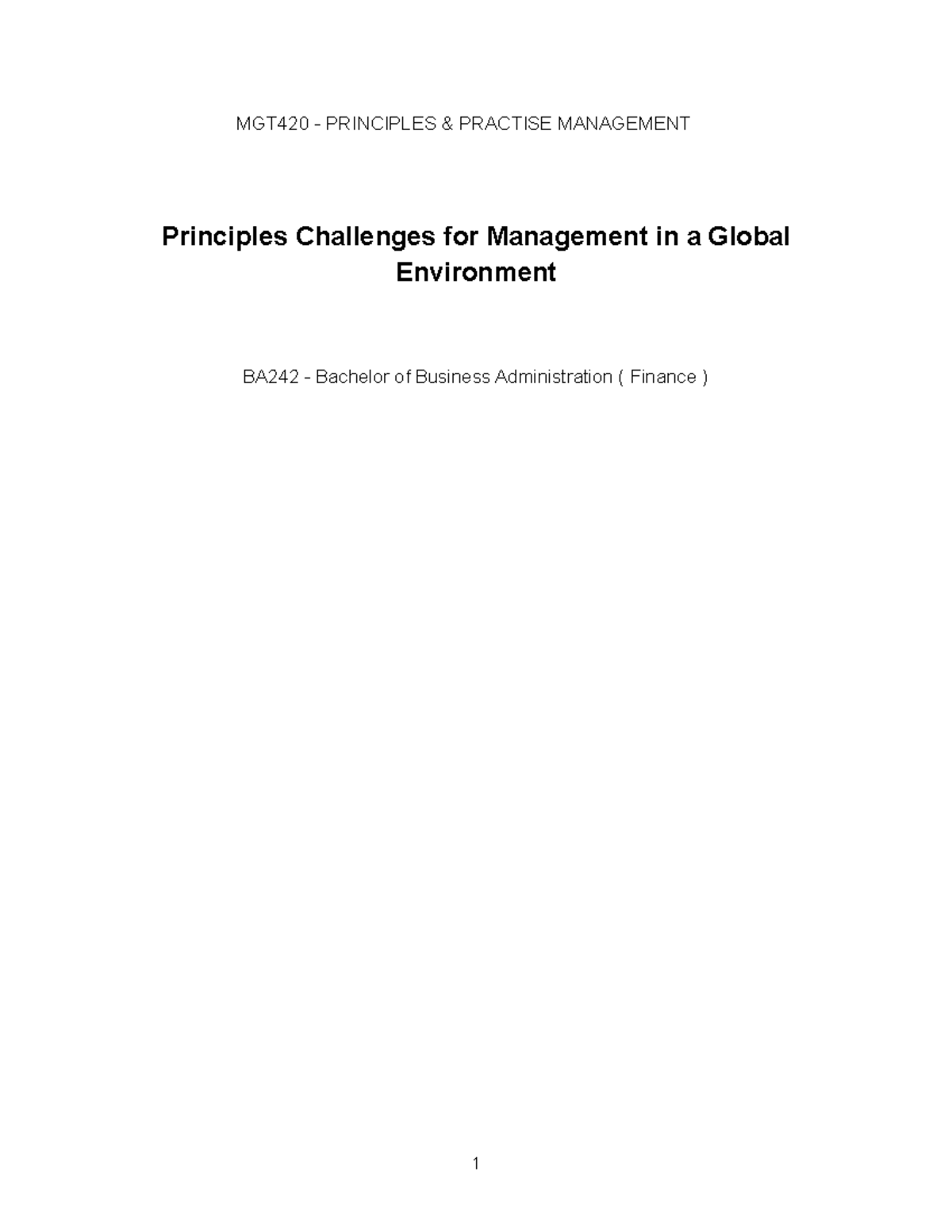 MGT420 Group Assignment - MGT420 - PRINCIPLES & PRACTISE MANAGEMENT ...