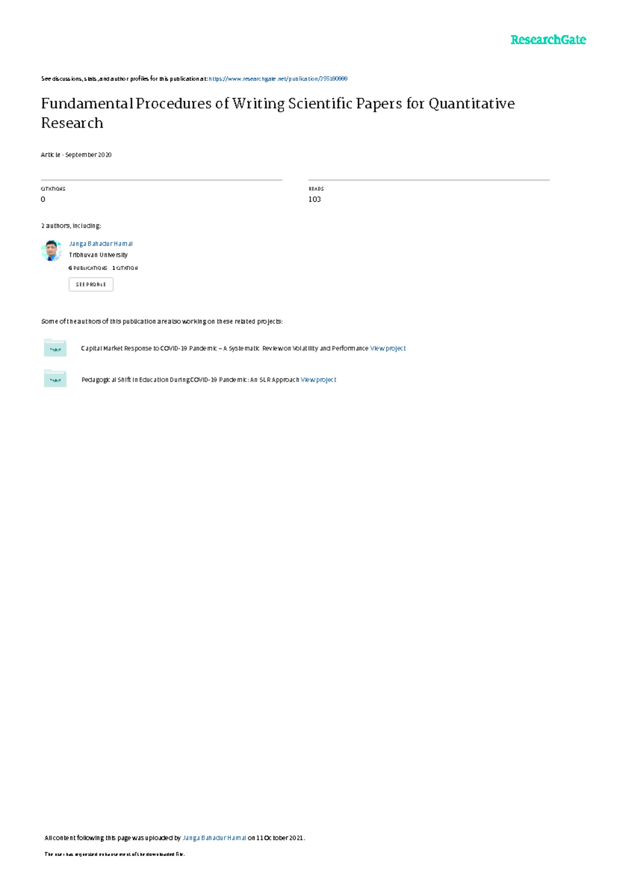 Fundamental Proceduresof Writing Scientific Papersfor Quantitative ...