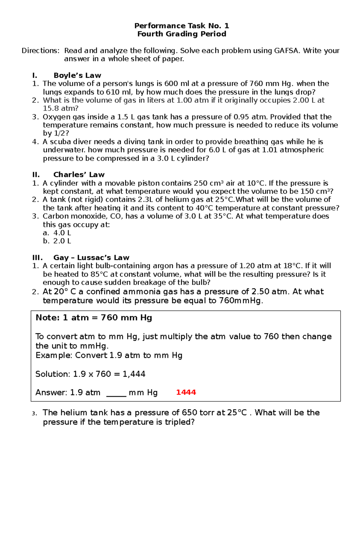 Performance Task No. 1 - 4th Quarter - Performance Task No. 1 Fourth ...