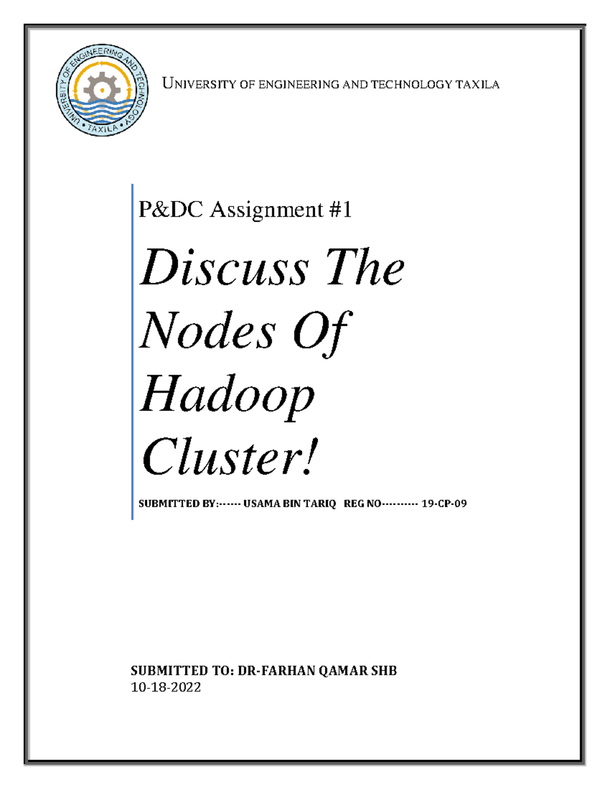 Hadoop - ksja - UNIVERSITY OF ENGINEERING AND TECHNOLOGY TAXILA ...