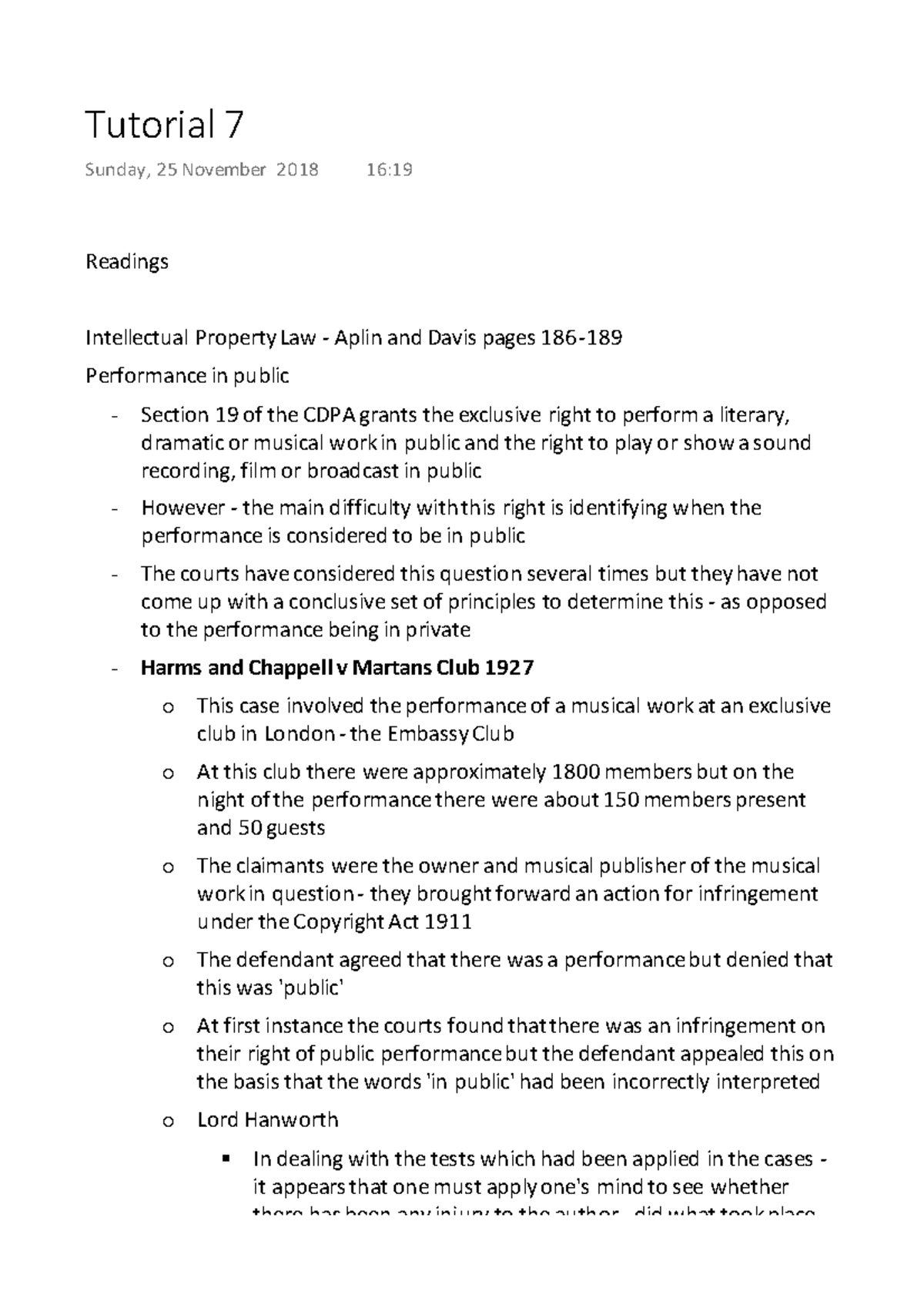IP - Tutorial 7 - Economic Rights: The Public Performance Right ...