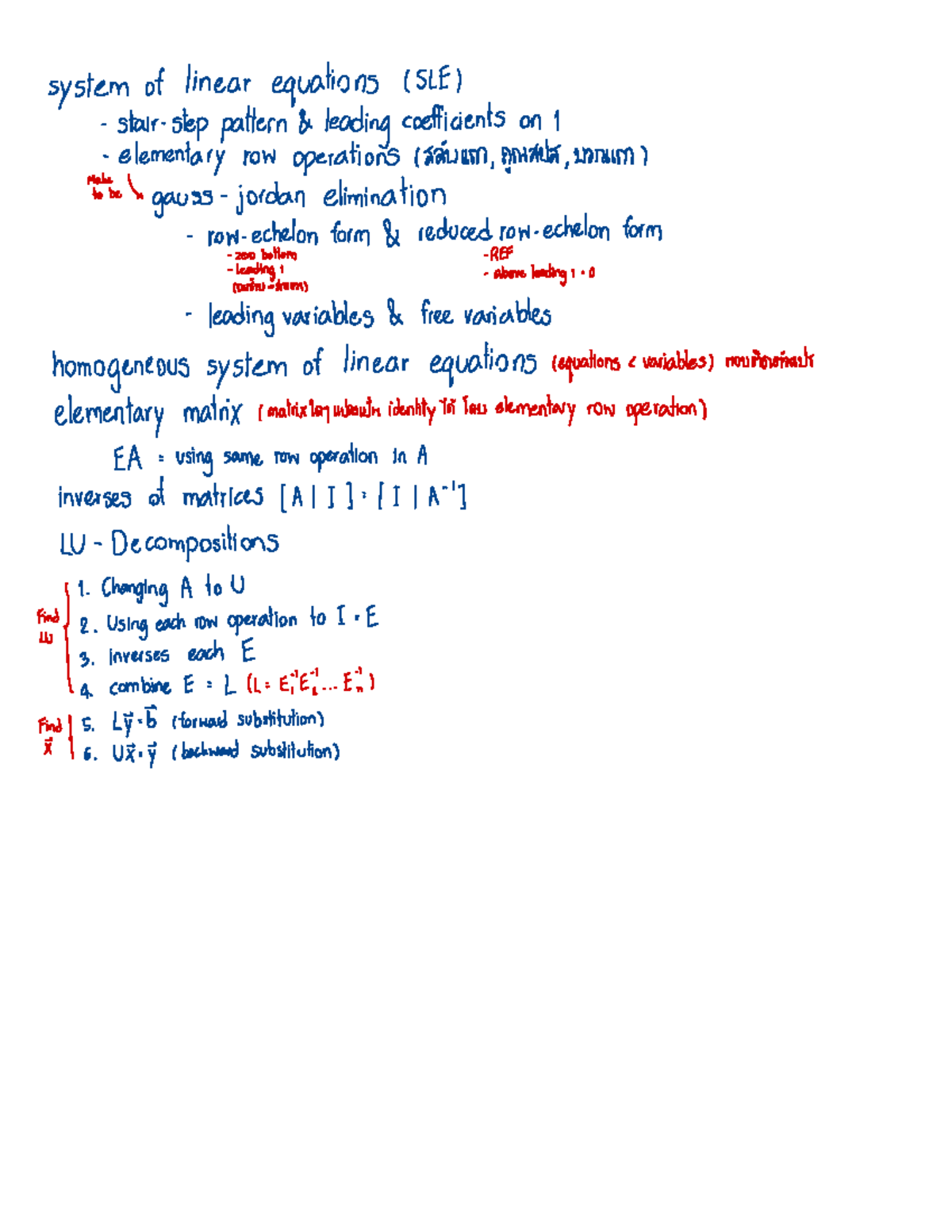 Linear algebra summary - system of linear equations ISLEI stair step ...