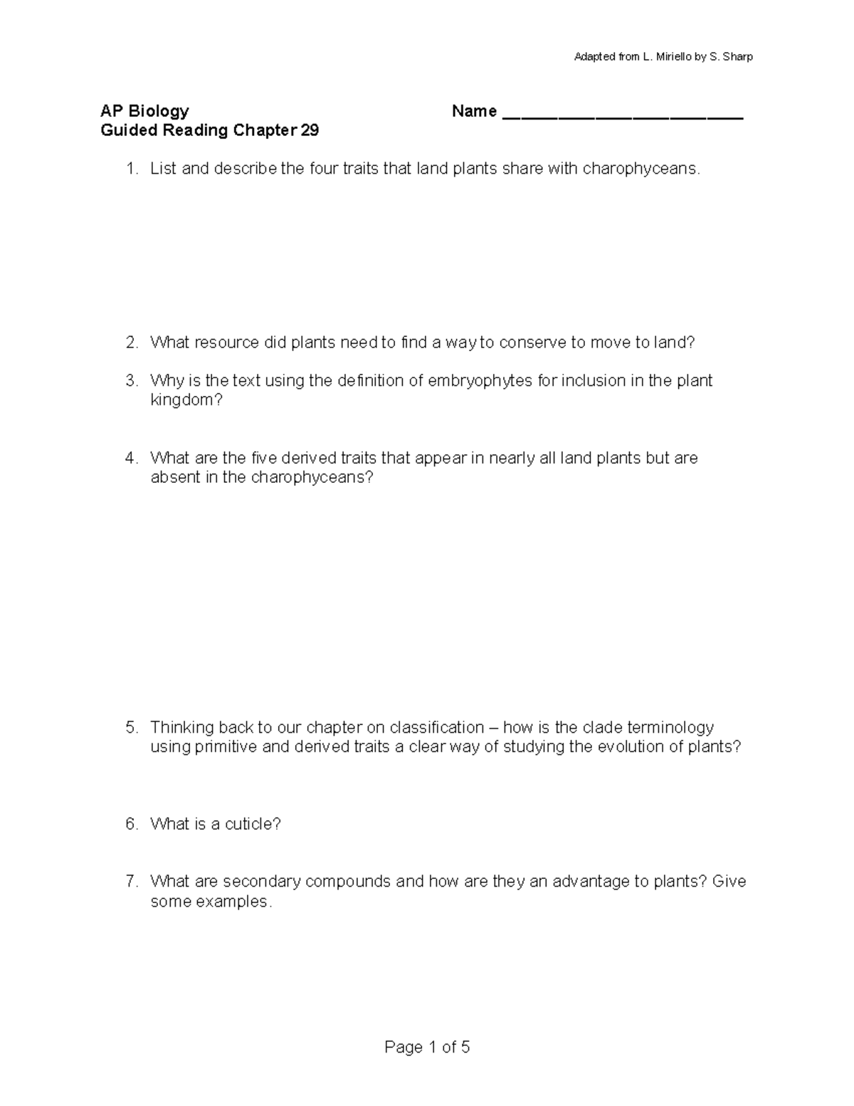 Ch 29 guided reading - Chapter 29 - AP Biology Name ...