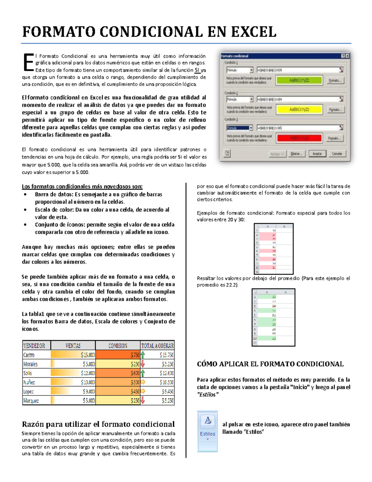 Ejemplos prácticas del uso de Formato condicional en MS Excel - FORMATO ...