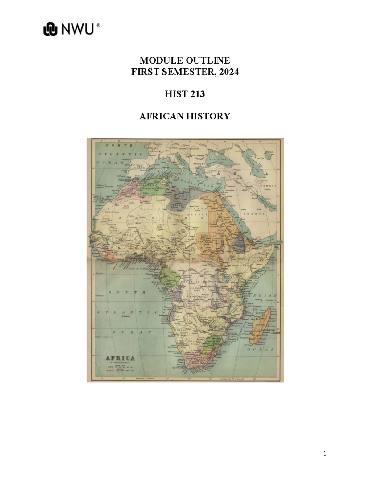HIST213 StuModule Outline 2024 v - MODULE OUTLINE FIRST SEMESTER, 2024 ...