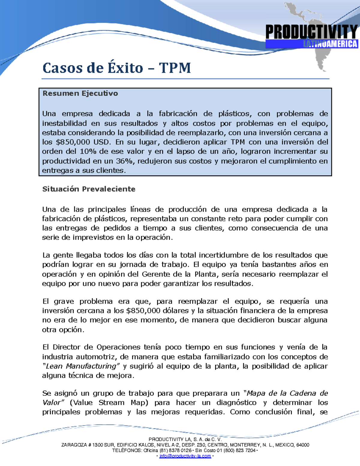 Lectura TPM Caso Exito en Industria Pl sticos - PRODUCTIVITY LA, S. A ...