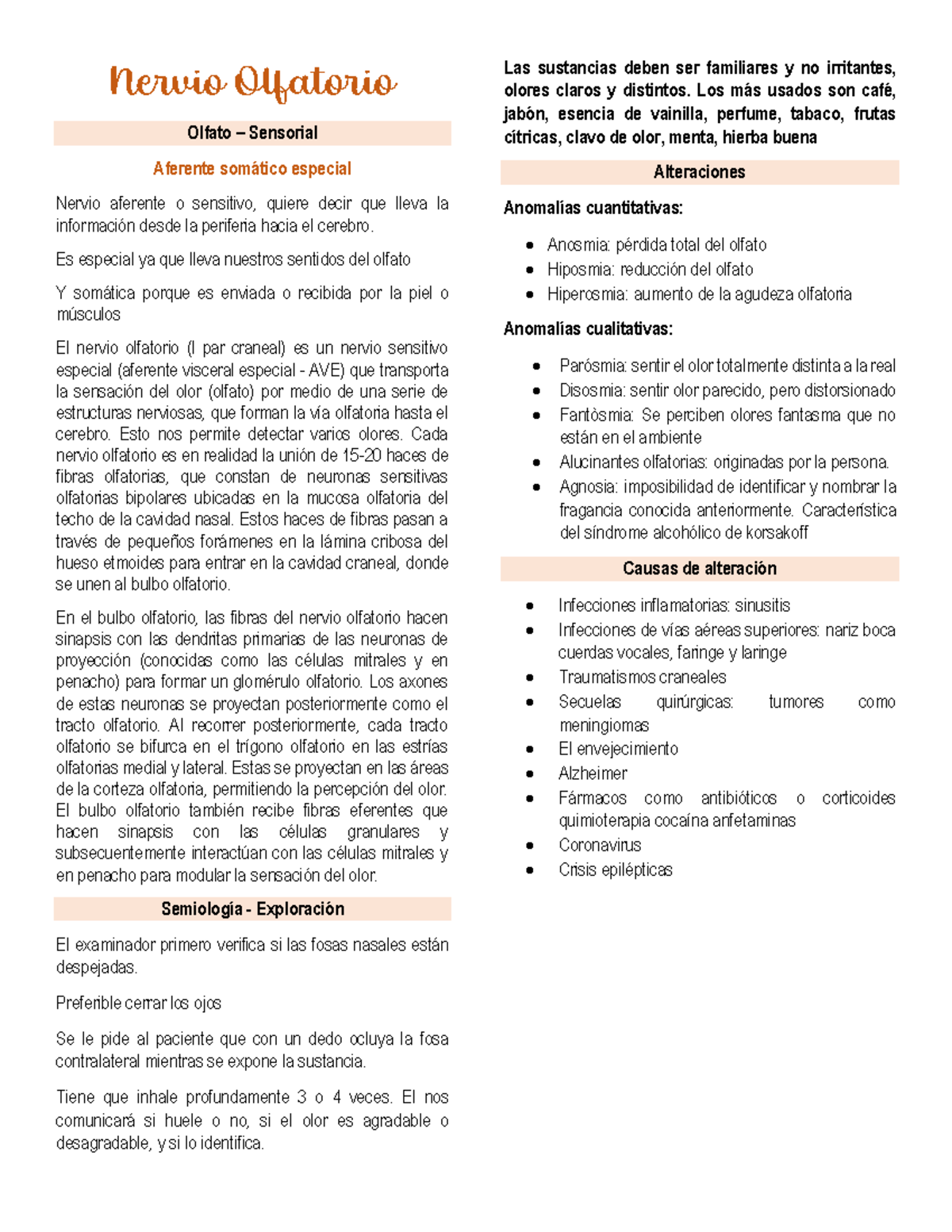Nervio Olfatorio Nervio Olfatorio Olfato Sensorial Aferente Somático Especial Nervio