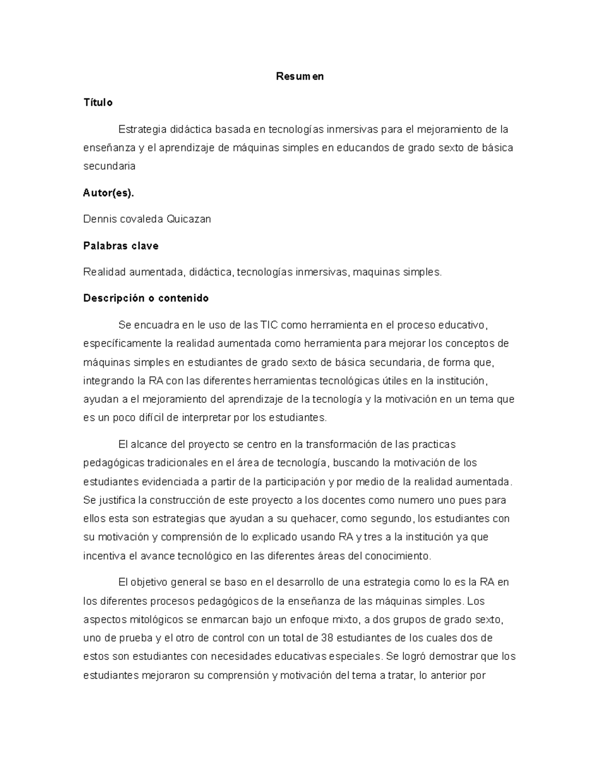 Resumen y astrab - proyecto - Resumen Título Estrategia didáctica ...