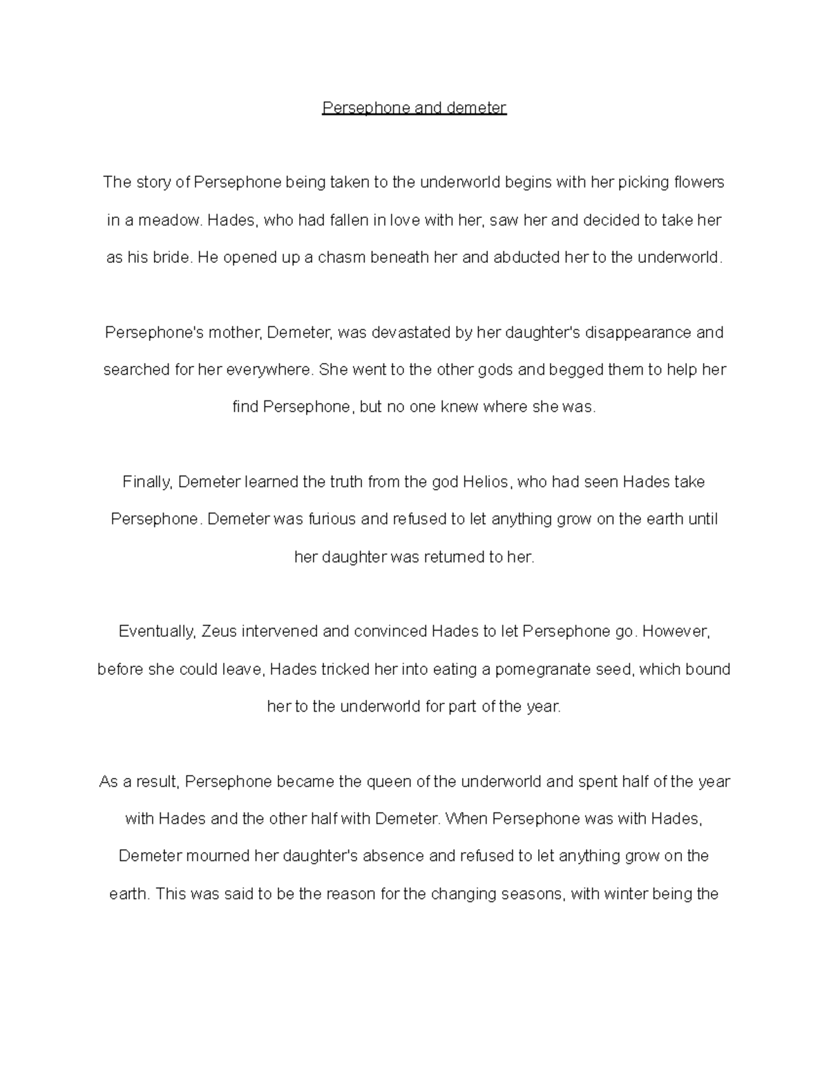 Greek myth - phersephone and demeter - Persephone and demeter The story ...