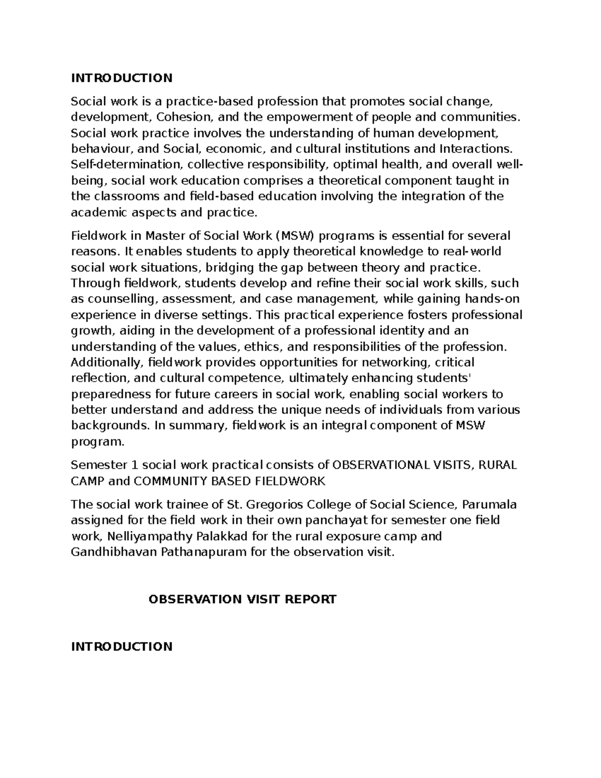 Consloidated Report Rejo - INTRODUCTION Social work is a practice-based ...