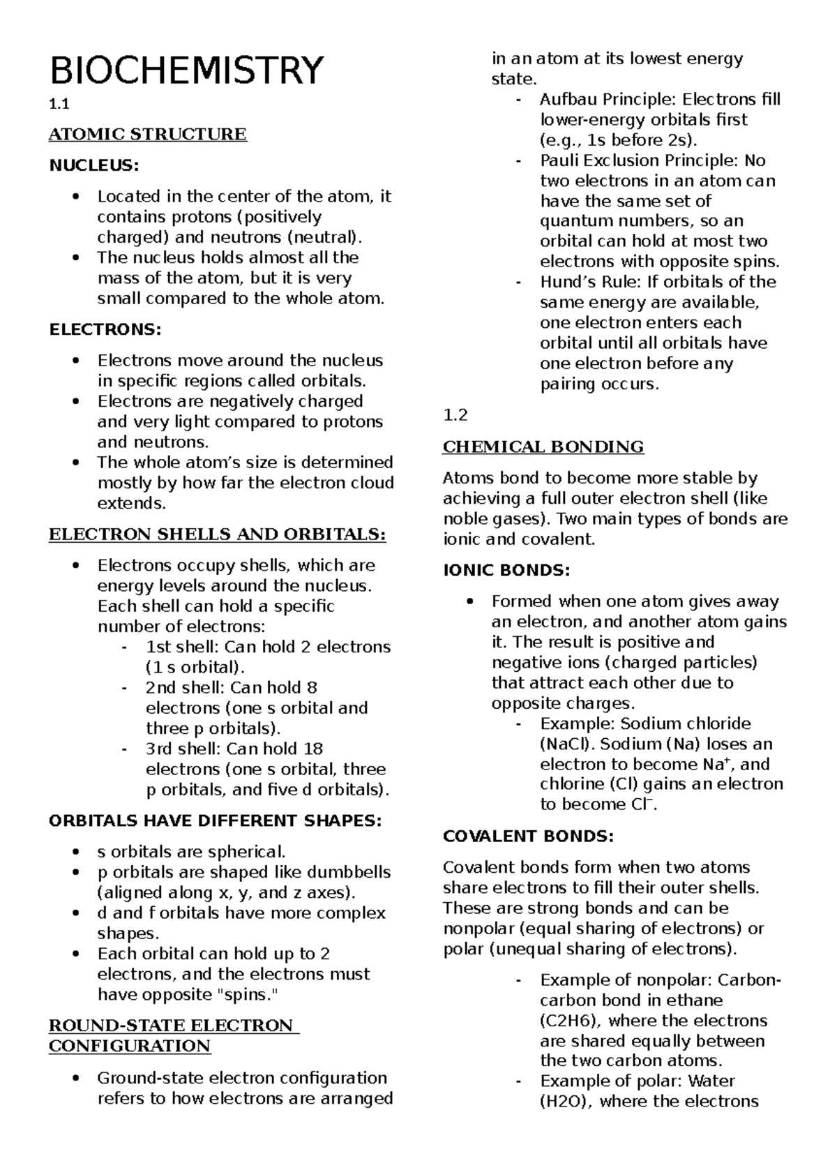 Prelims Biochem- Carbs-AND- Lipids - BIOCHEMISTRY 1. ATOMIC STRUCTURE ...