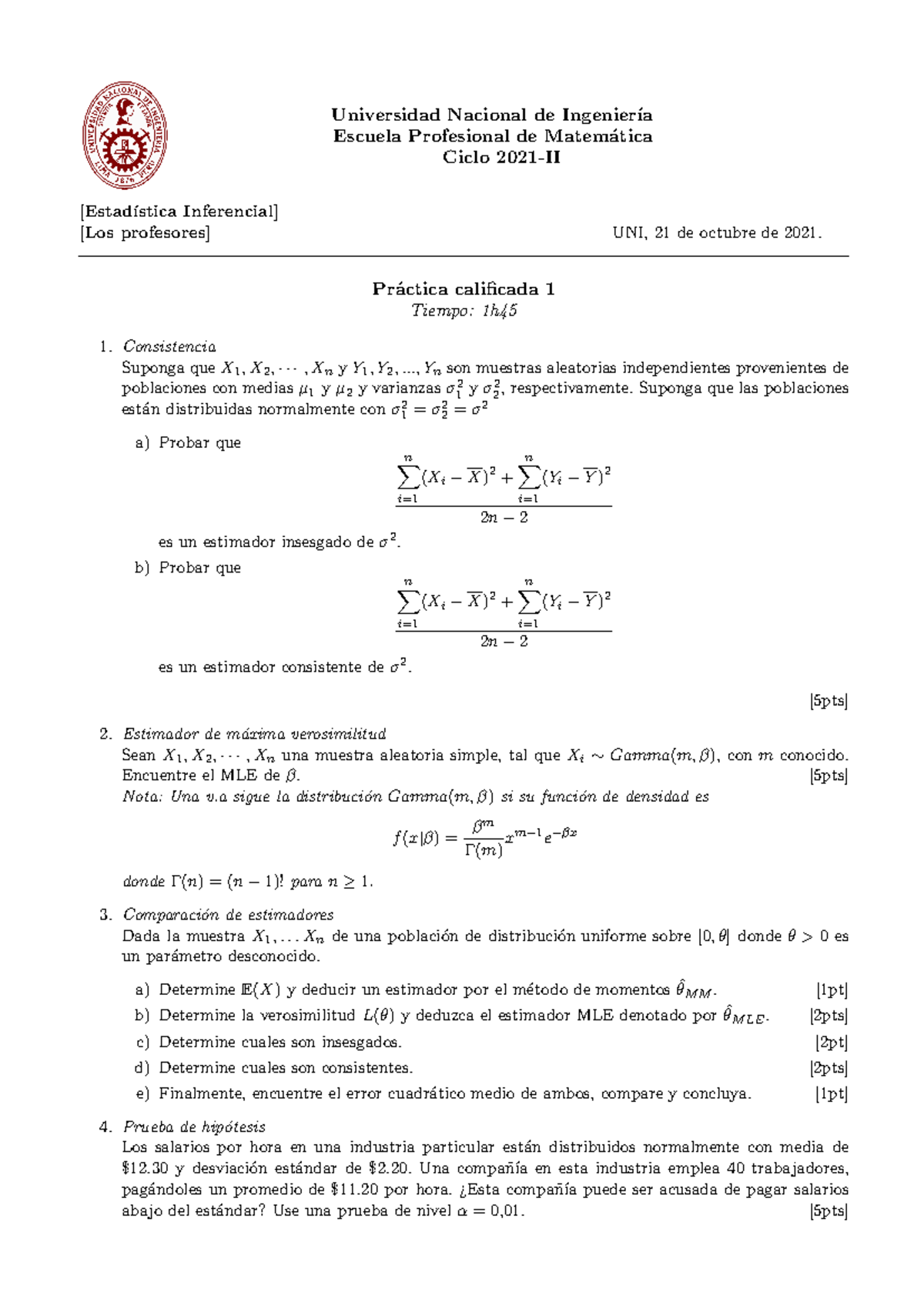 PC 2 CM2H2 21 2 - pc 2 - Universidad Nacional de Ingenier ́ıa Escuela Profesional de Matem ...