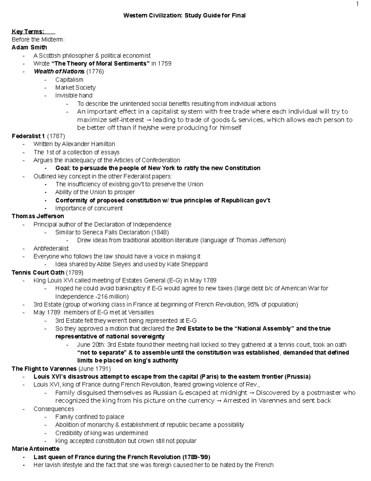 Final study guide - Warning: TT: more functions defined than expected 1 Western Civilization ...