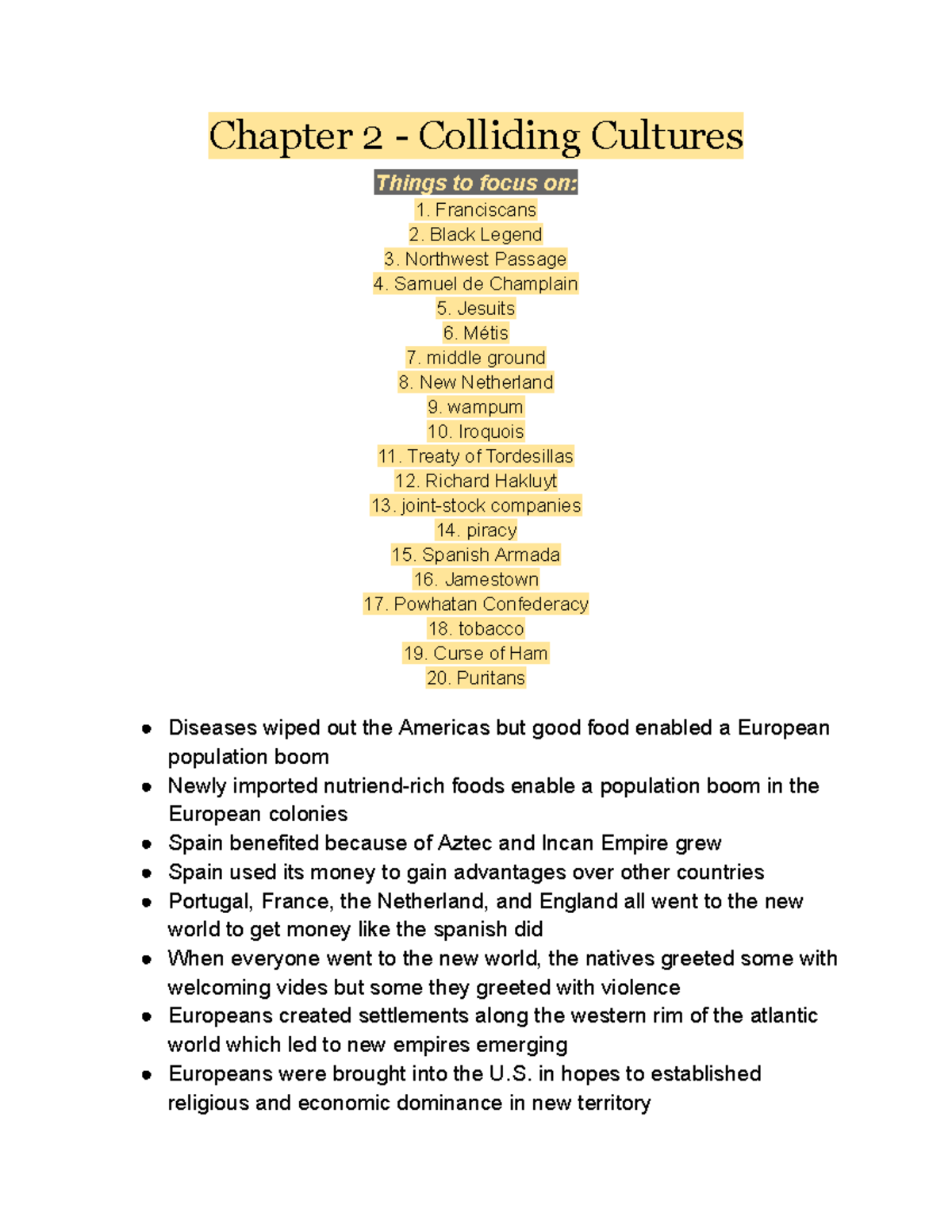 U.S. HIstory Dual Credit - Chapter 2 - Chapter 2 - Colliding Cultures ...