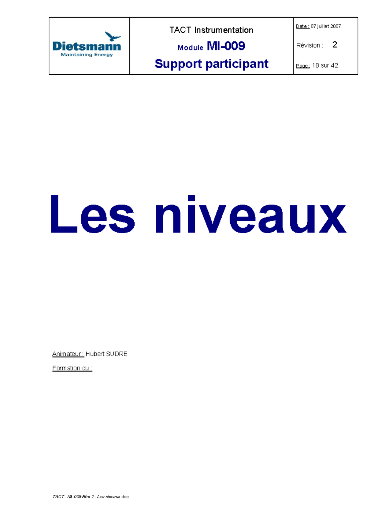 TACT - MI-009 Rév 2 - Les niveaux - TACT Instrumentation Module MI ...