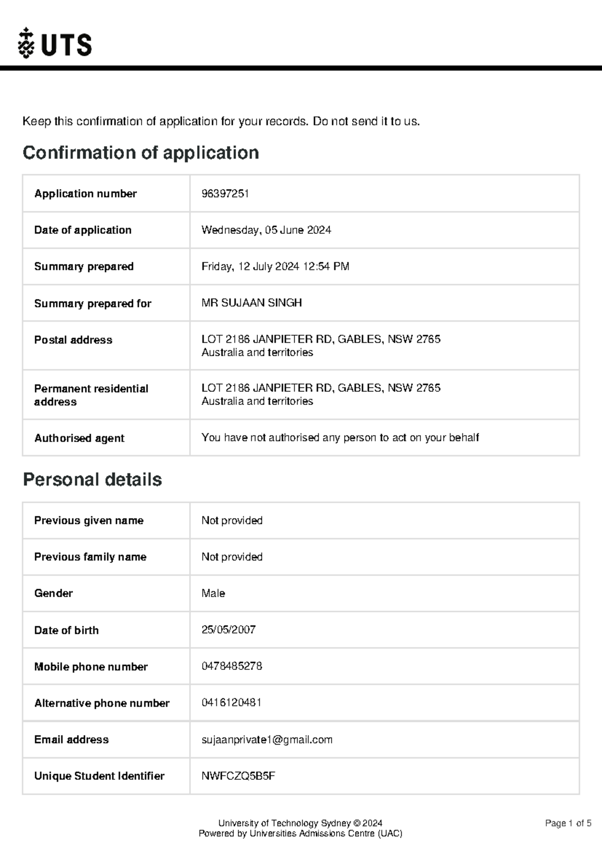 UTS Early Entry Package - University of Technology Sydney © 2024 Page 1 ...