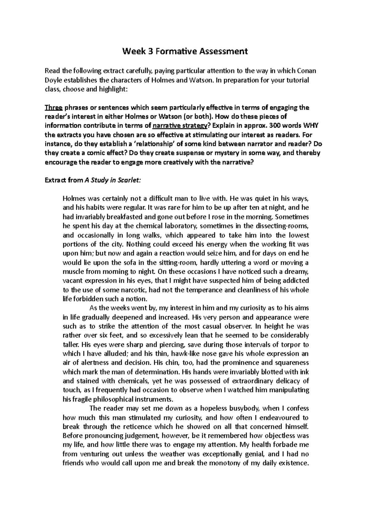 Tutorial exercise for Week 3 - Week 3 Formative Assessment Read the ...