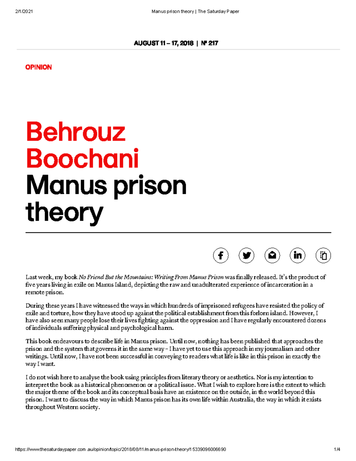 Manus prison theory The Saturday Paper[ 50] - AUGUST 11 – 17, 2018 | No ...