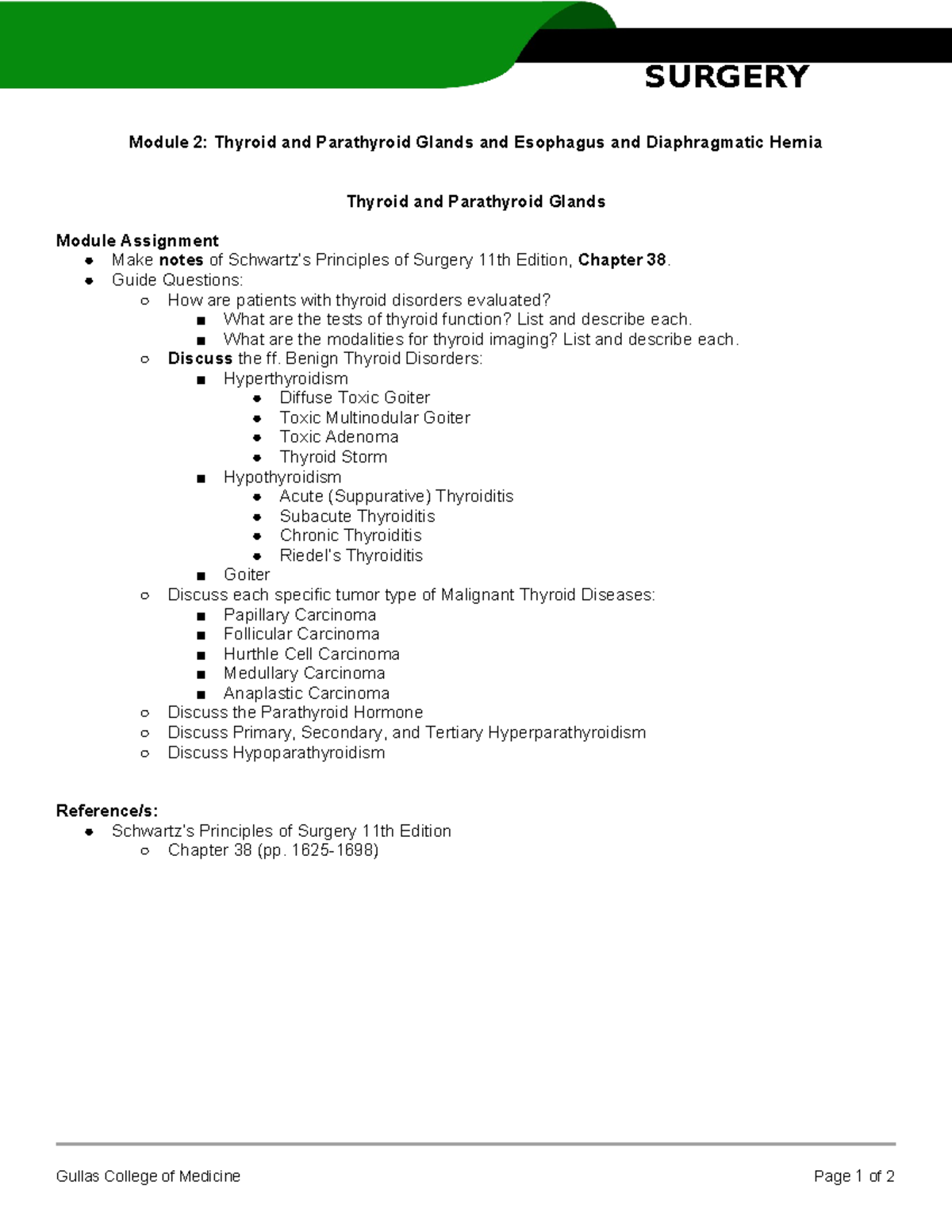 Surgery 2 Module 2 - Assignment - Module 2: Thyroid and Parathyroid ...