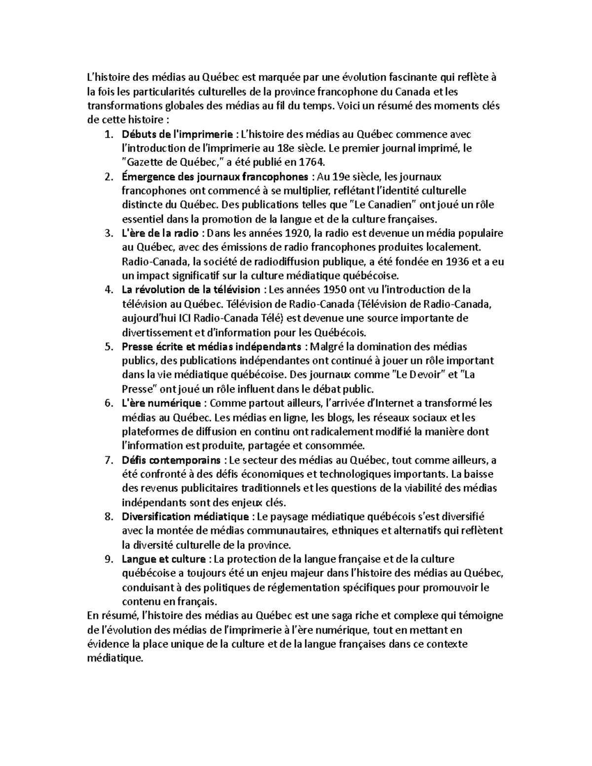 Resumee Media Quebec - L'histoire des médias au Québec est marquée par ...