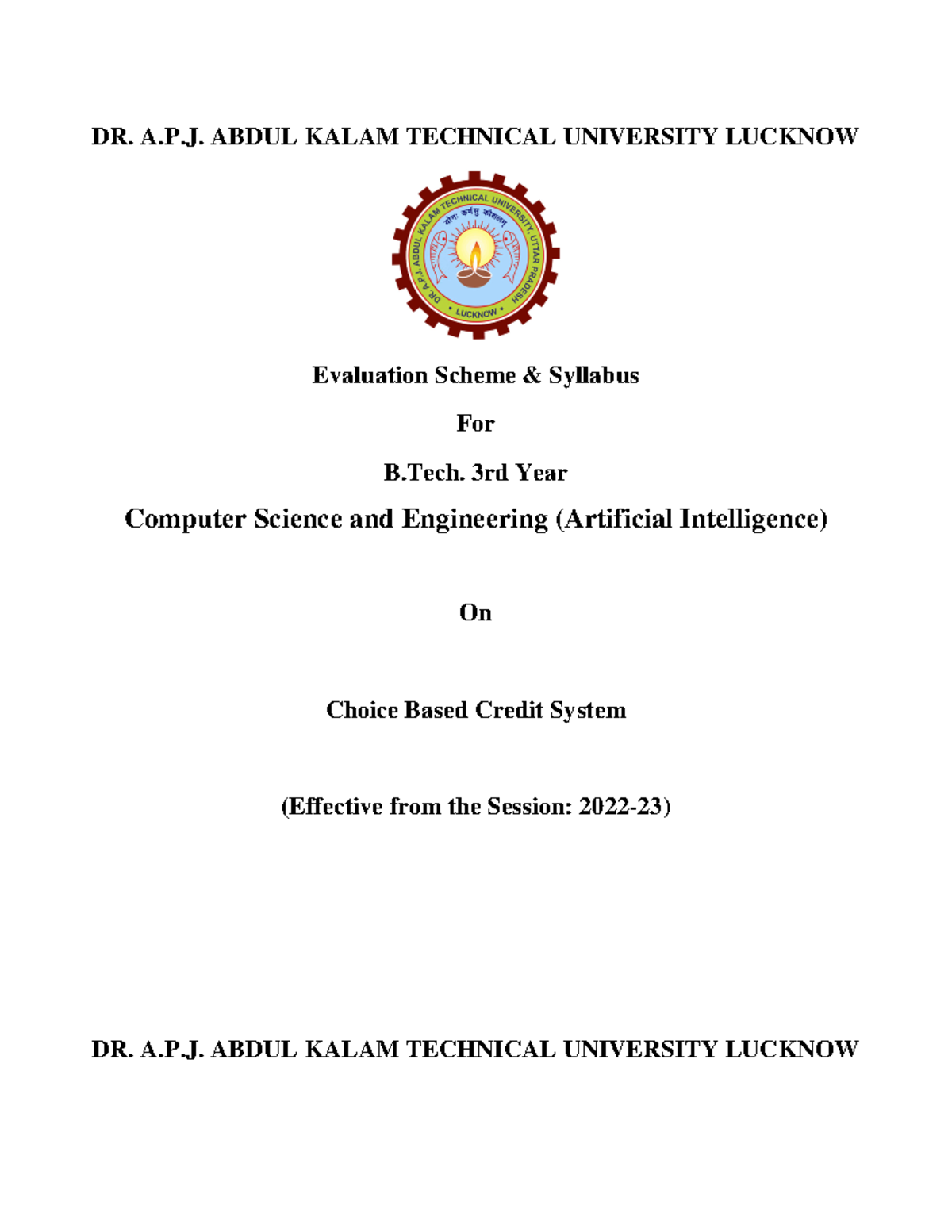 Syllabus of aktu - DR. A.P. ABDUL KALAM TECHNICAL UNIVERSITY LUCKNOW ...