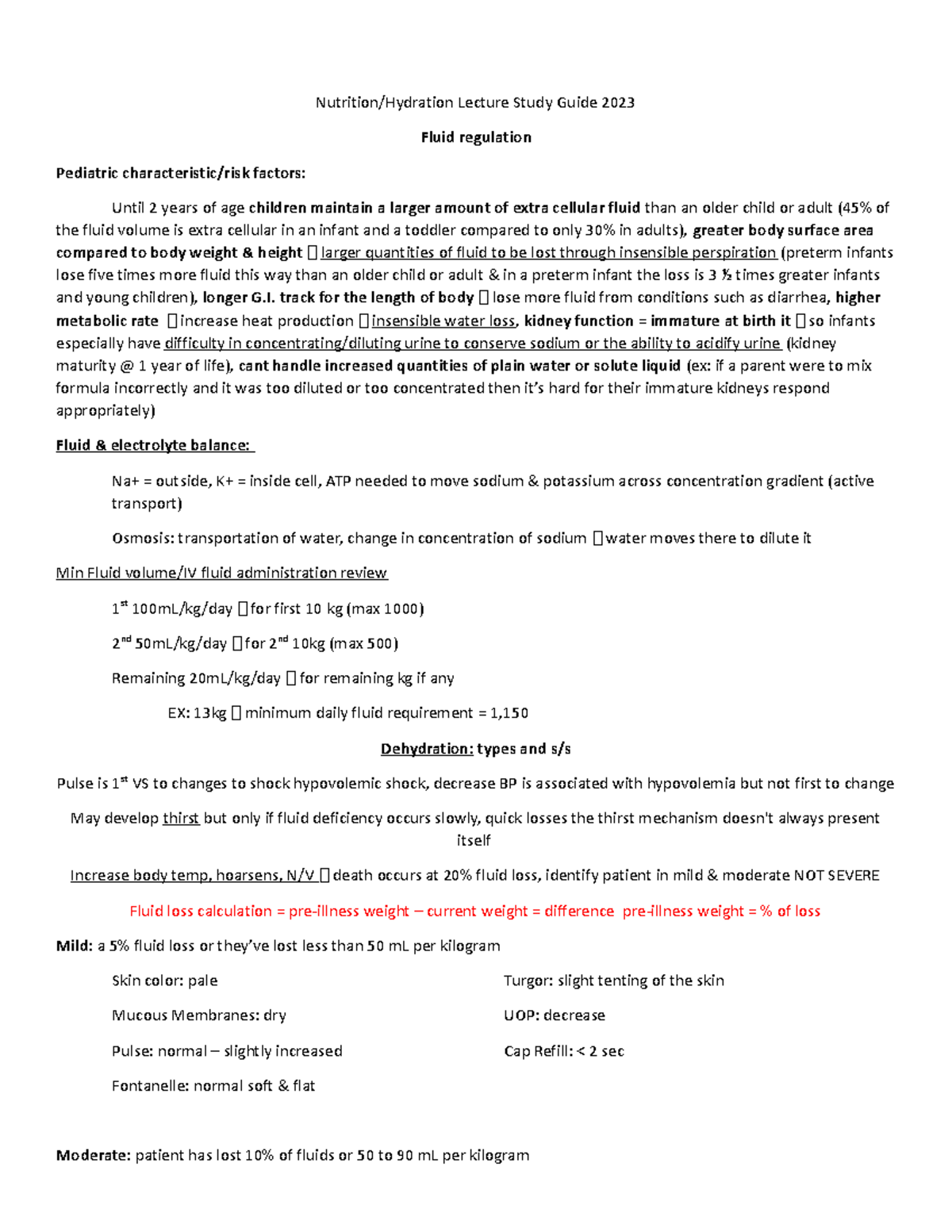 Nutrition & Hydration HO - Nutrition/Hydration Lecture Study Guide 2023 ...