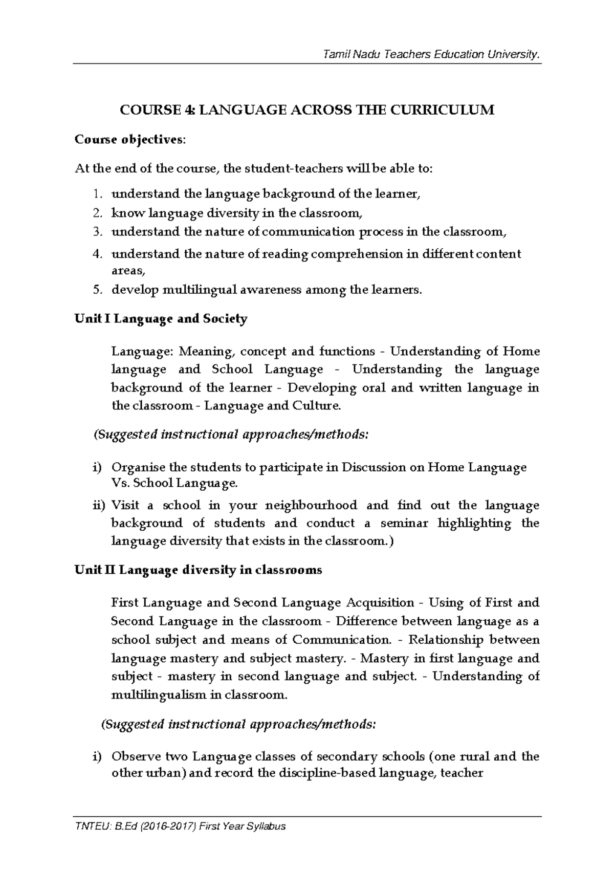 Language Across THE Curriculum - COURSE 4: LANGUAGE ACROSS THE ...