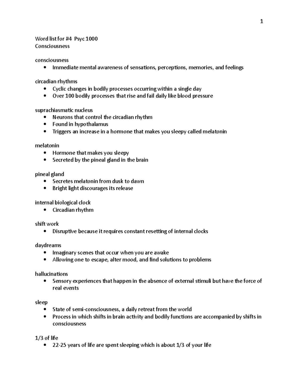 Word List For 4 Lecture Notes 1 Word List For 4 Psyc 1000