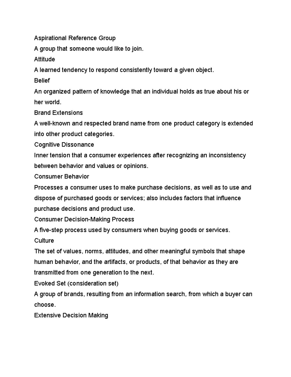 Marketing Chapter 6 Vocabulary - Aspirational Reference Group A group ...