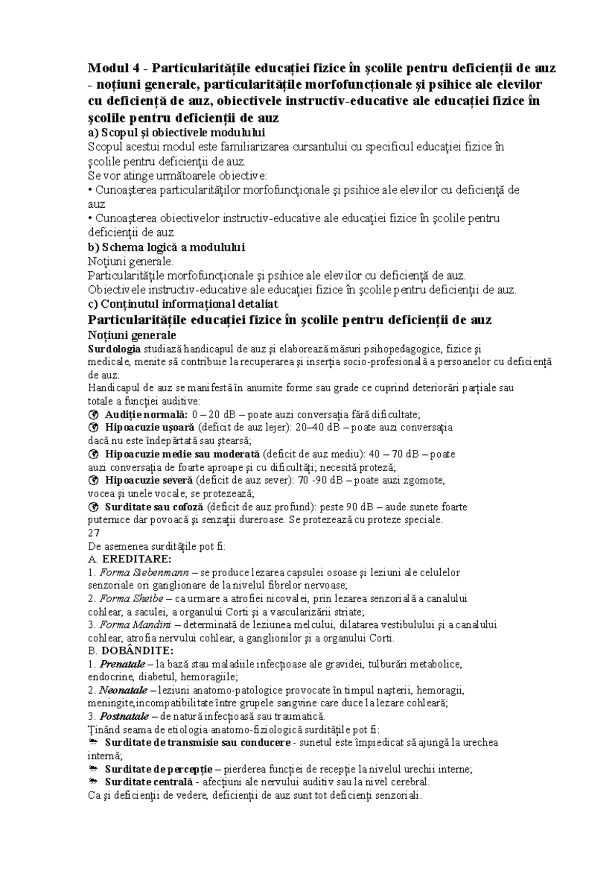 Educatie Fizica Pentru Copii Cu Probleme de Auz - Modul 4 ...