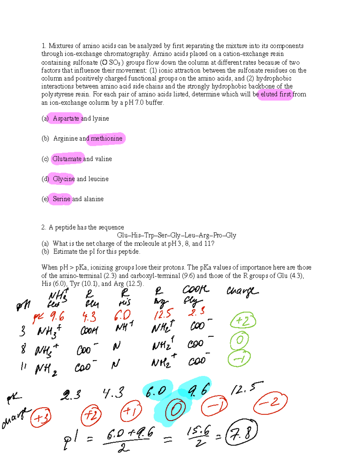 Biochemistry Practice Problems - Mixtures of amino acids can be ...