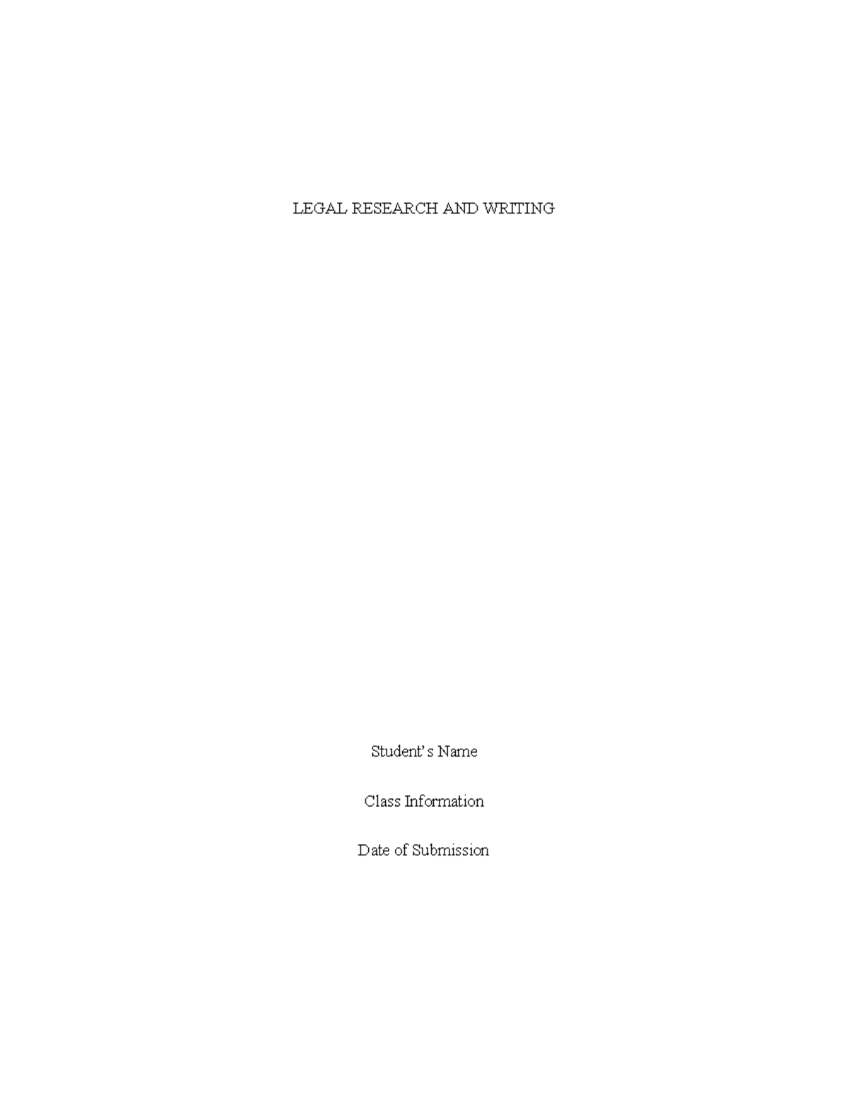 Legal research paper ' - LEGAL RESEARCH AND WRITING Student’s Name ...