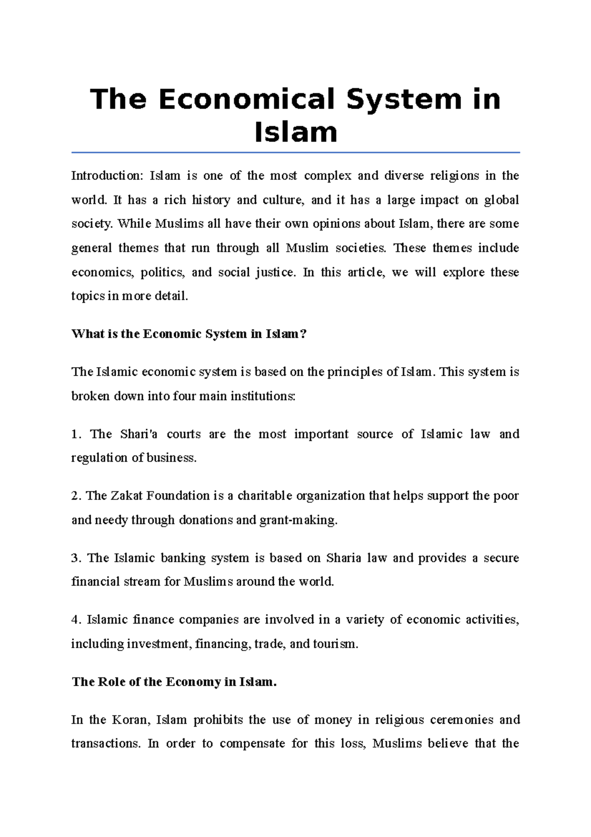 The Econ omical System in Islam - The Economical System in Islam ...