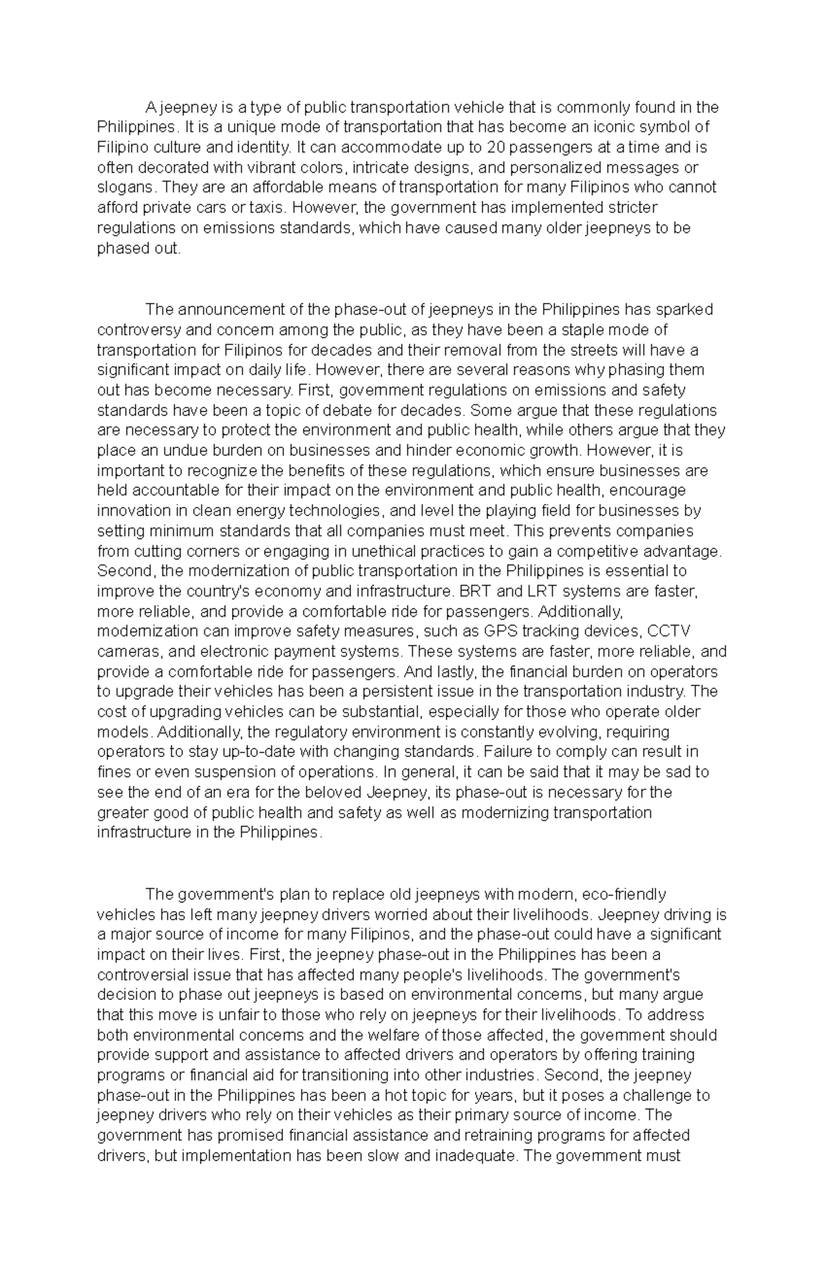 ENG3- Critique Paper- Dimasangal - A jeepney is a type of public ...