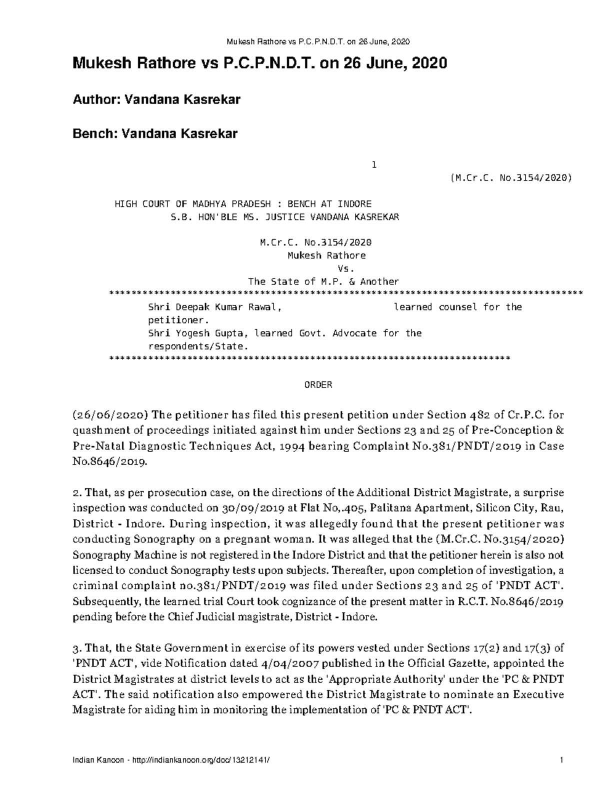 Mukesh Rathore vs P C P N D T on 26 June 2020 - Mukesh Rathore vs P.C.P ...