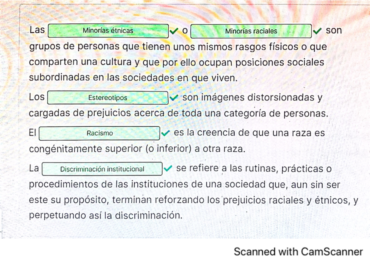 Actividad 5- Sociología - Las Minorías étnicas o Minorías raciales son ...