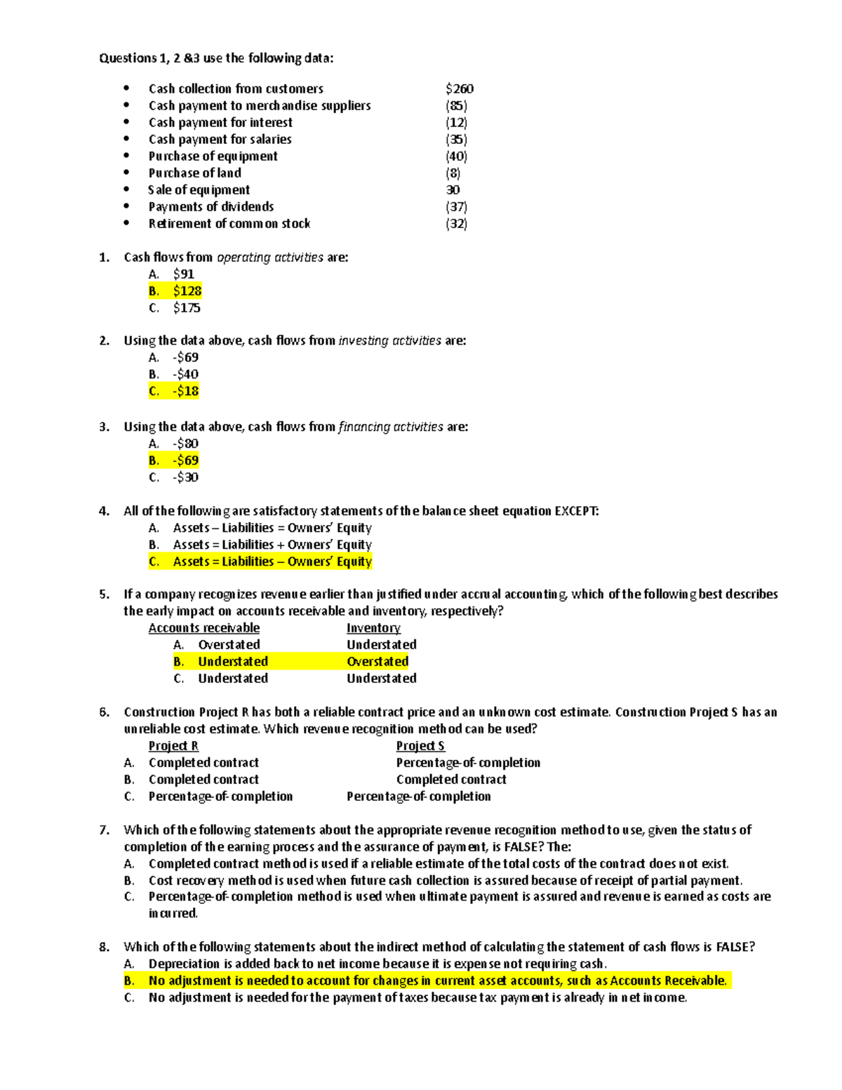 FINN 3013 Practice Exam1 - Questions 1, 2 &3 use the following data ...