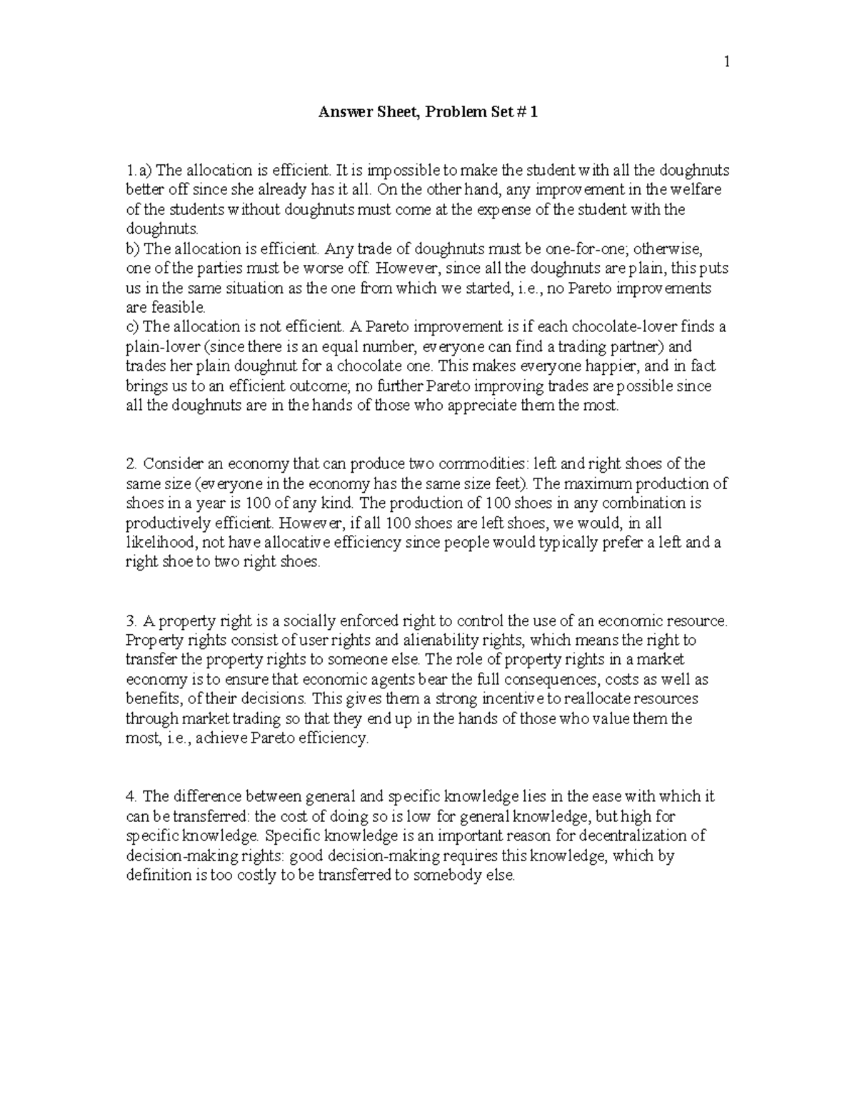 Problem Set # 1, Answers - 1 Answer Sheet, Problem Set 1 1) The ...