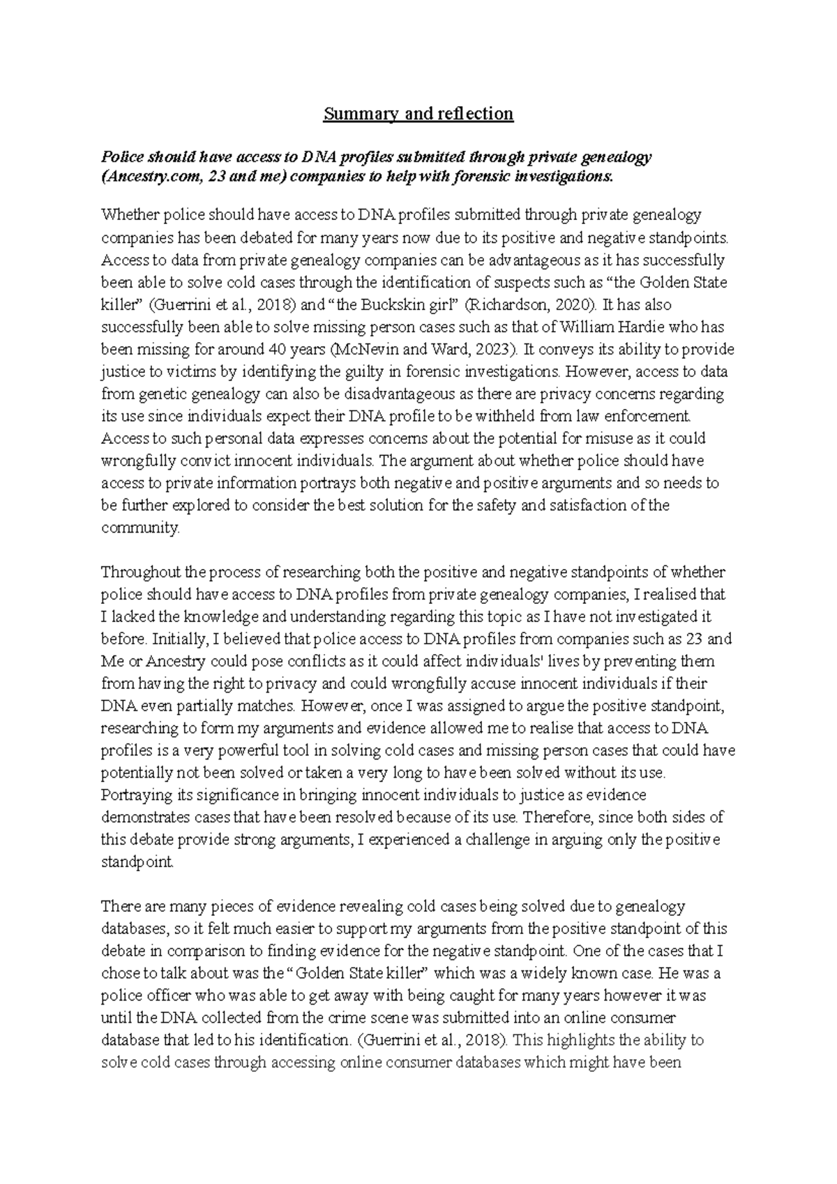 Summary and Reflection - Summary and reflection Police should have ...