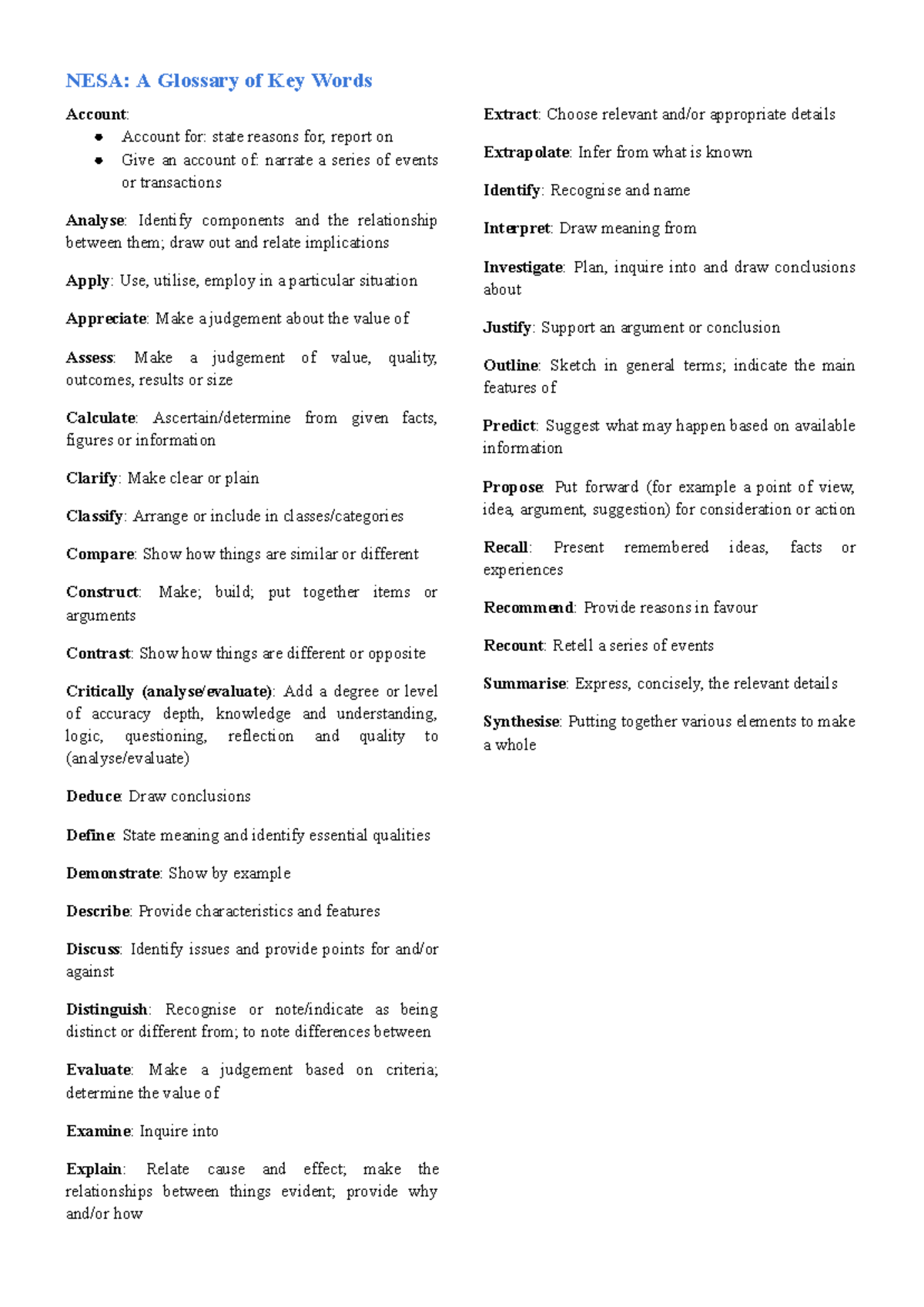 Nesa glossary of key words - NESA: A Glossary of Key Words Account ...