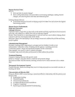 Notes - Chapter 1: Introduction to Human Services Why Learn ...