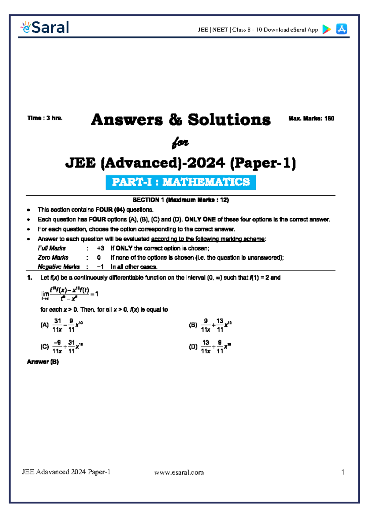 112450 JEE Advanced 2024 Question Paper 1 pdf - JEE Adavanced 2024 ...