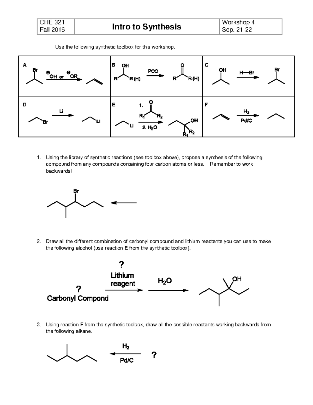 Assignment 4 - Intro to Synthesis - CHE 321 Fall 2016 Intro to ...