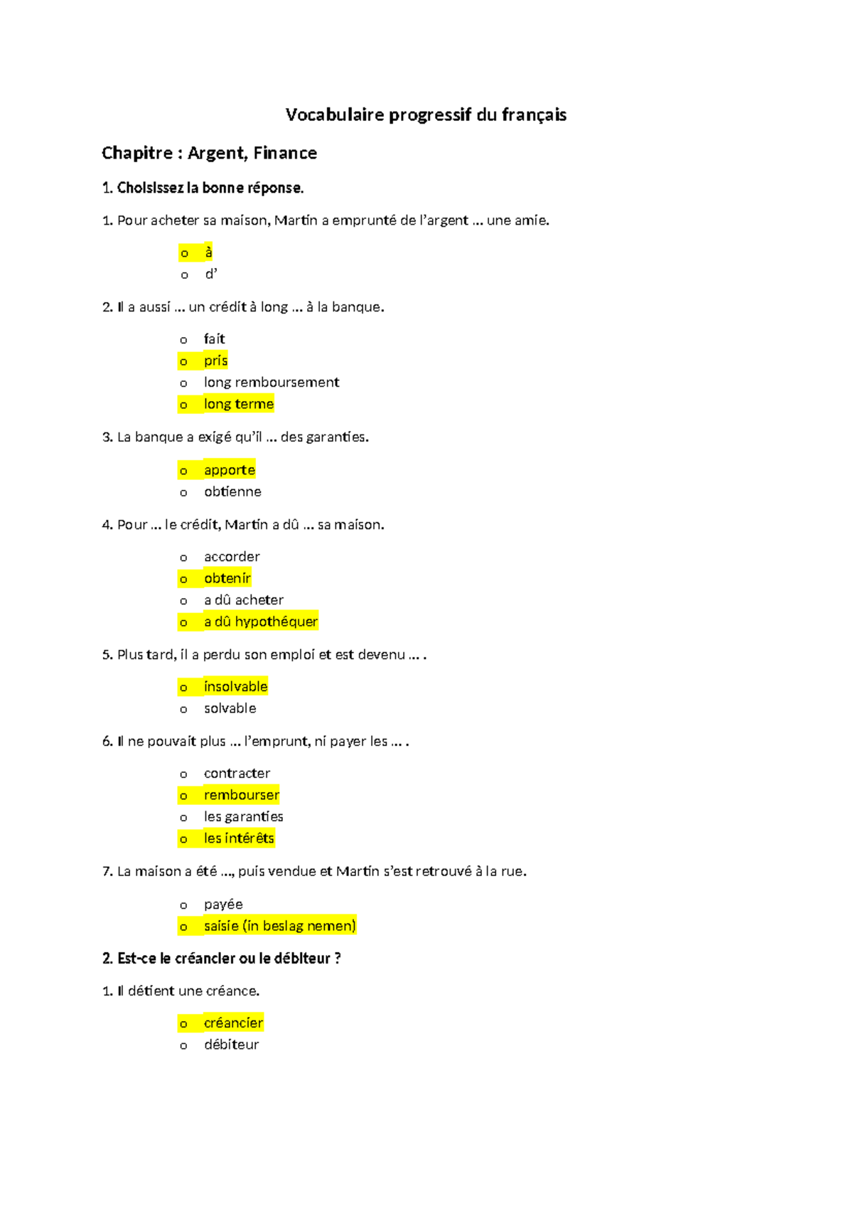 Vocabulaire progressif du français argent et finance - Vocabulaire ...