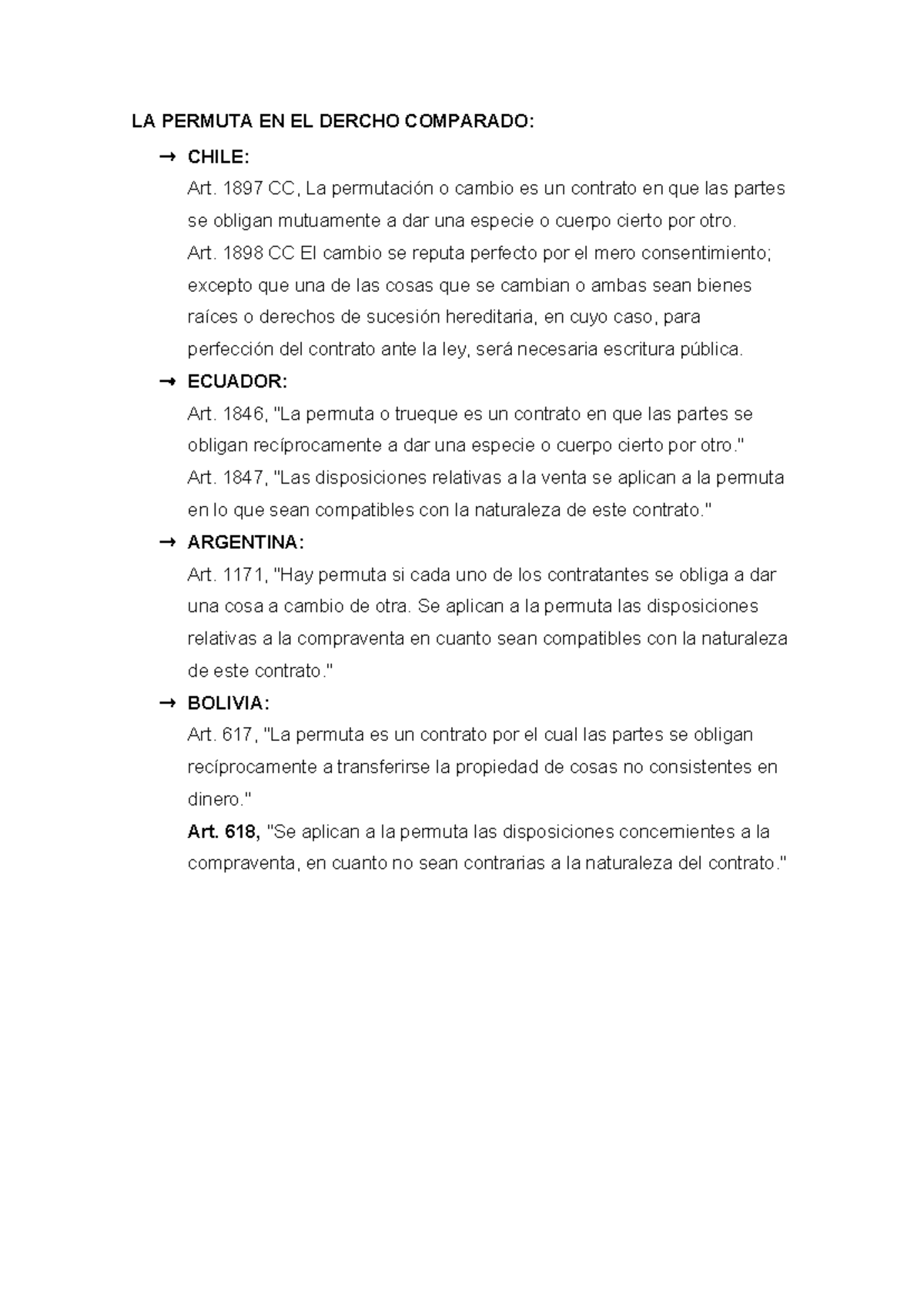 Contrato DE Permuta - LA PERMUTA EN EL DERCHO COMPARADO: CHILE: Art ...