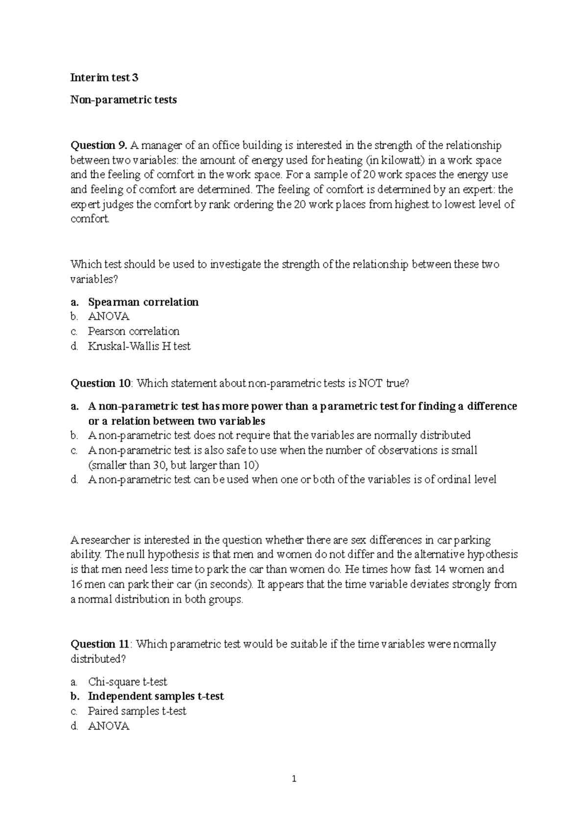 Interim test 3 - Answers - Interim test 3 Non-parametric tests Question ...