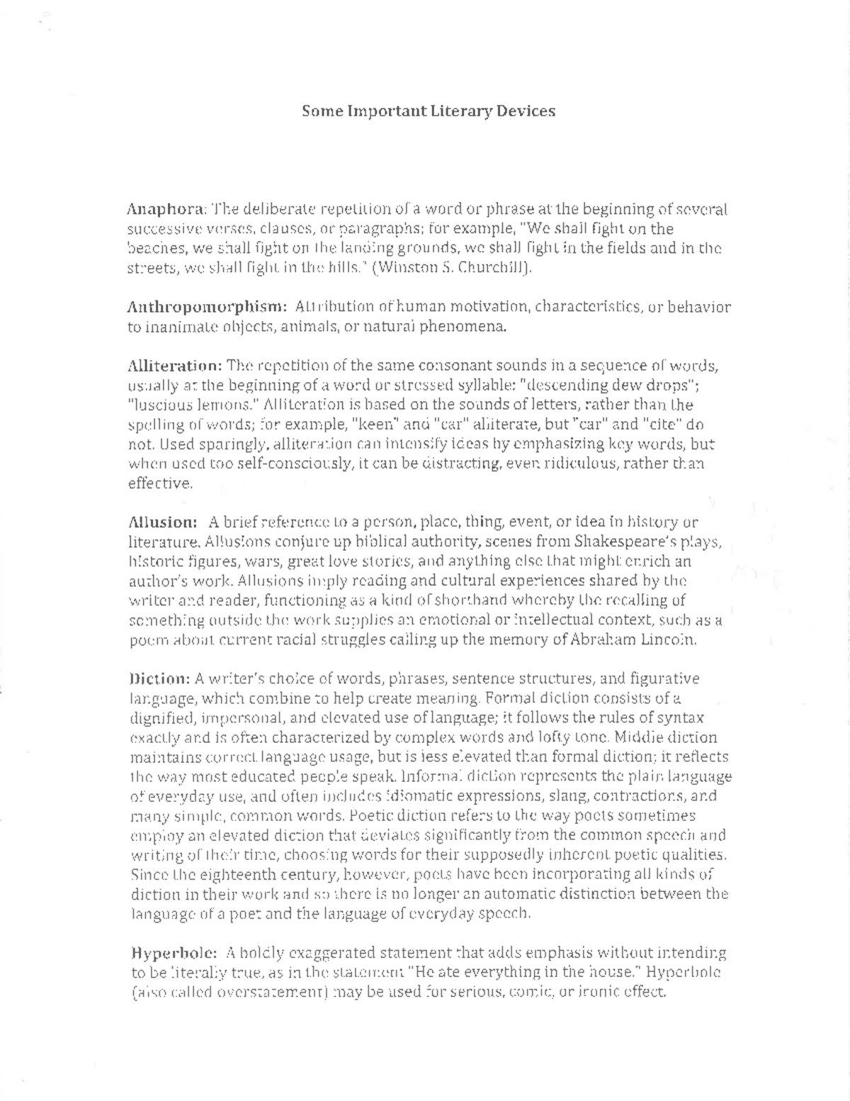 Important Literary Devices - english - Studocu