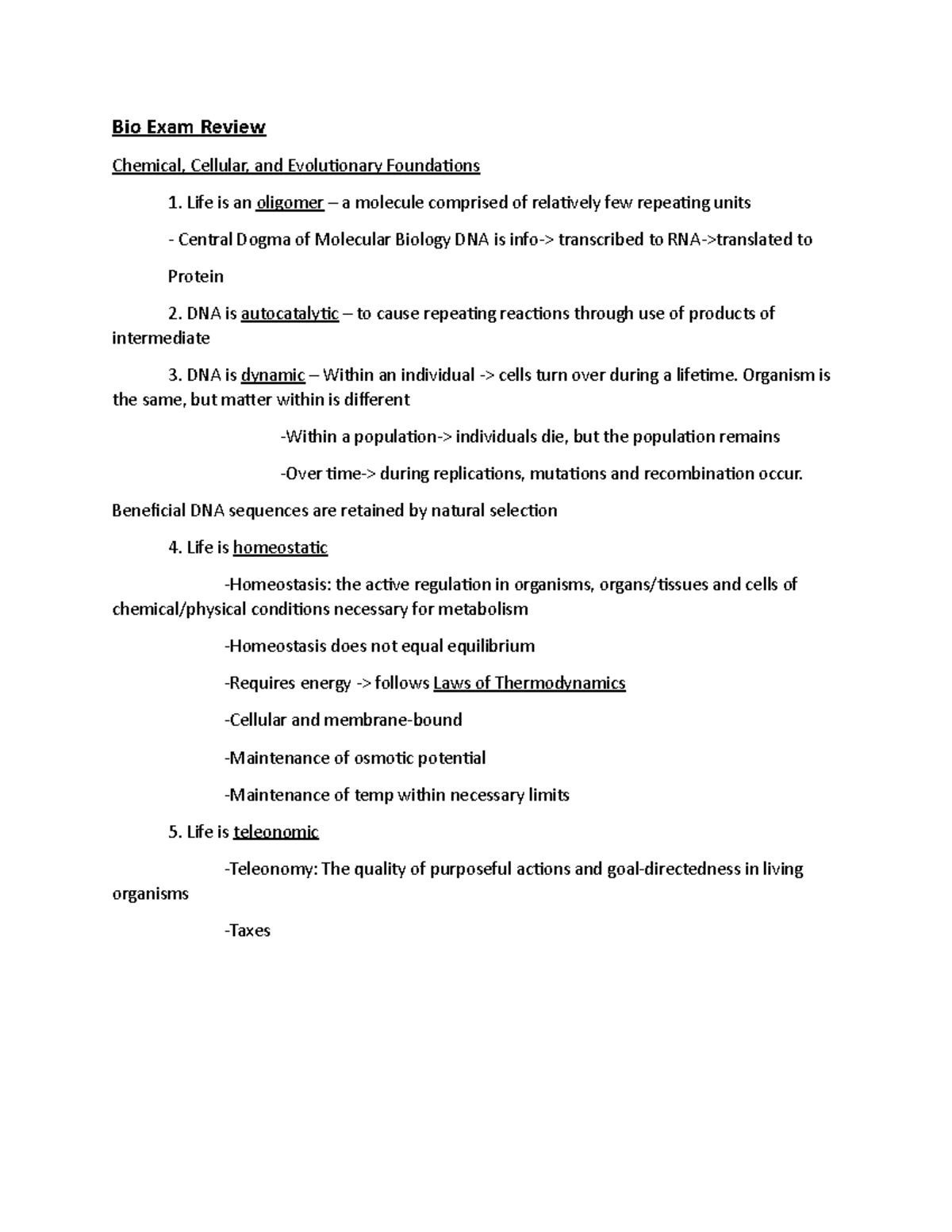 Bio Exam Review - Bio Exam Review Chemical, Cellular, and Evolutionary ...