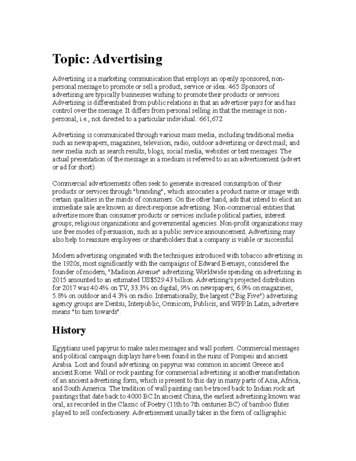 Advertising - Topic: Advertising Advertising is a marketing ...